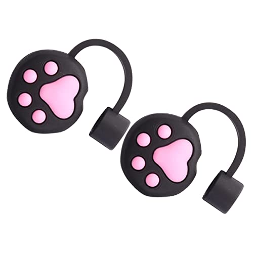Abaodam 2Pcs Silicone Straw Plugs Straw Tips Cover Straw Protector Caps for Reusable Straw (Black Cat Paw)