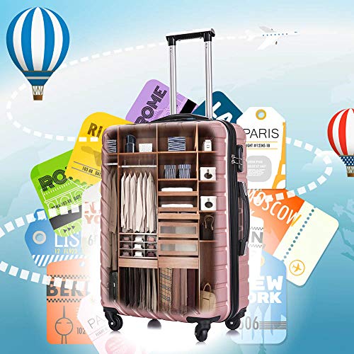 Apelila Fridtrip Carry On Luggage with Spinner Wheels Luggage Sets Travel Suitcase Hardshell Lightweight (Rose Gold, 4 PCS)