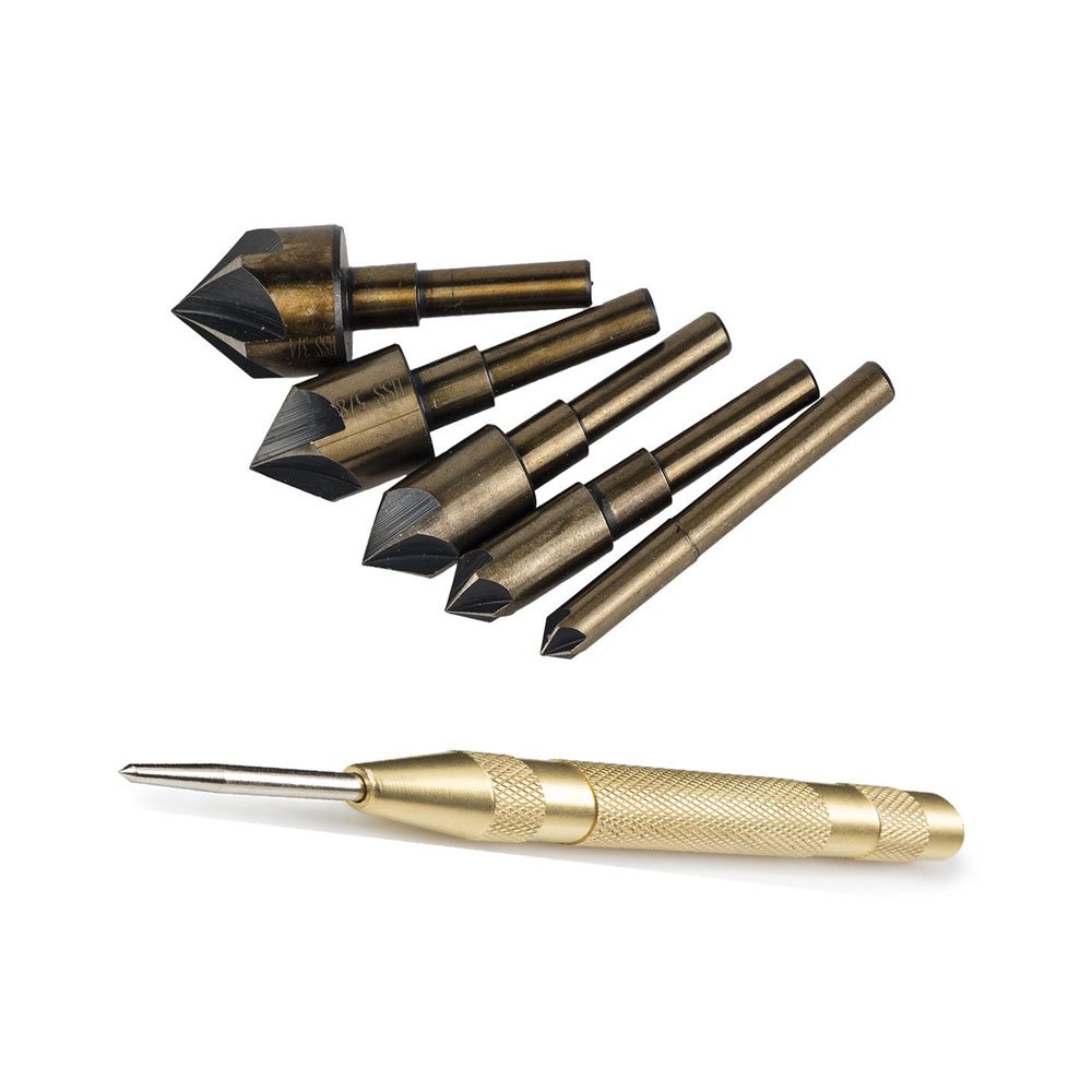 Eagles 5Pcs 82 Degree Heavy Duty Industrial High Speed Steel Countersink Drill Bit Set With Automatic Center Punch