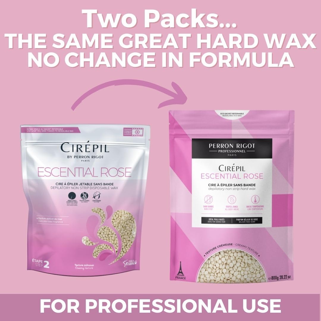 Cirepil - Escential Rose - 800g / 28.22 oz Wax Beads Bag - Light Rose Scent - All-Purpose, Creamy Texture - Perfect for Bikini Waxing