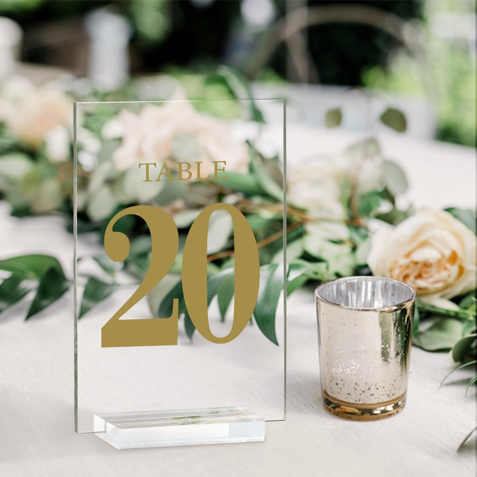 Acrylic Wedding Table Numbers 1-20 with Removable Base 6ร4x1/8 Elegant Table Number Holders for Weddings Meeting, Events, Birthdays, and Anniversaries
