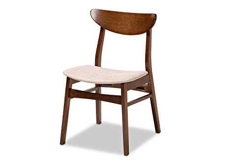 Baxton Studio Parlin Mid-Century Modern Transitional Light Beige Fabric Upholstered and Walnut Brown Finished Wood 4-Piece Dining Chair Set