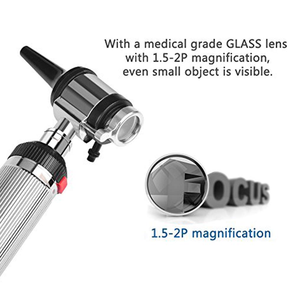 Ear Otoscope Kit - 4X Magnifying Ear Scope with Lights Endoscope Diagnostic Medical Instrument Otoscope - 3 Speculum Tips Inspect Ear for Children, Adults, Doctors, Veterinary, Pets Screening