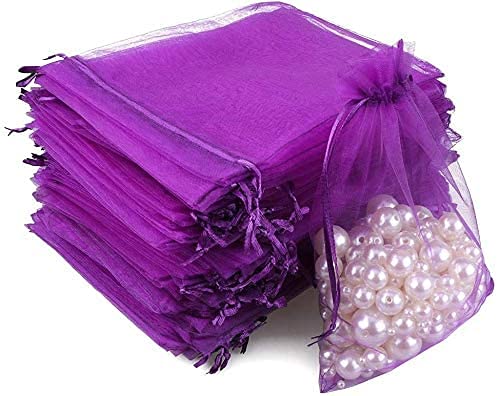 G2PLUS Organza Gift Bags with Drawstring 5''x 7' 100 PCS Organza Jewelry Bags, Sheer Drawstring Gift Pouches for Christmas Wedding Party Favors (Purple)