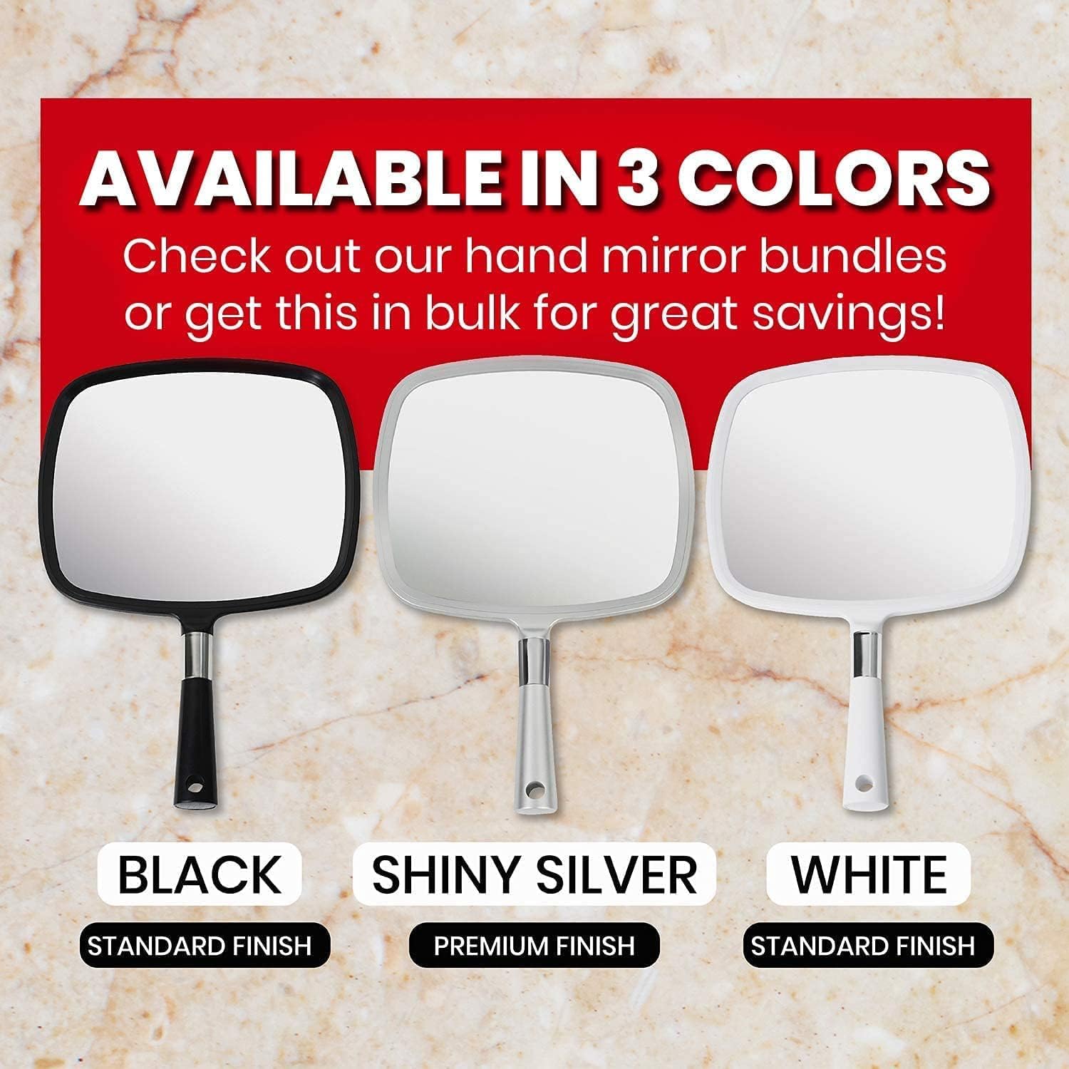 MIRRORVANA Professional Large Hand Mirror with Ergonomic Handle for Men & Women - Premium Handheld Haircut Mirrors for Barber and Salon - 9" x 13" (Elegant Silver Luxe Edition)