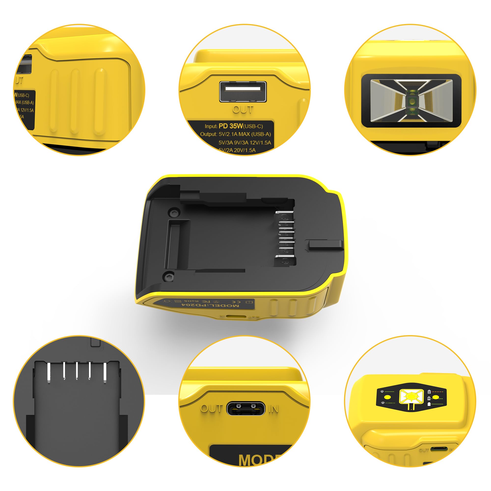 Rebicacate Portable USB Charger for Dewalt 20V Battery with USB C PD2.0 33W Output, Compatible with Dewalt Charger, Compatible with DCB204 DCB200 DCB205 Power Power Tools Lithium-Ion Battery