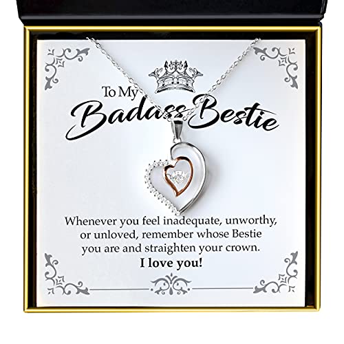 Aphrodite’s Gifts for Women, to My Badass Bestie - Luxe Heart Necklace Gift Set, 925 Sterling Silver Necklaces for Women, Best Friend Birthday Gifts for Women, BFF Necklace for 2, Long Distance Friendship Gifts, Friendship Jewelry, Friendship Gifts for Wo