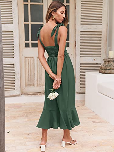 ANRABESS Women's Elegant Bridesmaid Dresses Square Neck Ruffle Split Midi Formal Dress for Wedding Guest Cocktail Party 2023 Gradution Prom Evening Night Dresses 893shenlv-L Green