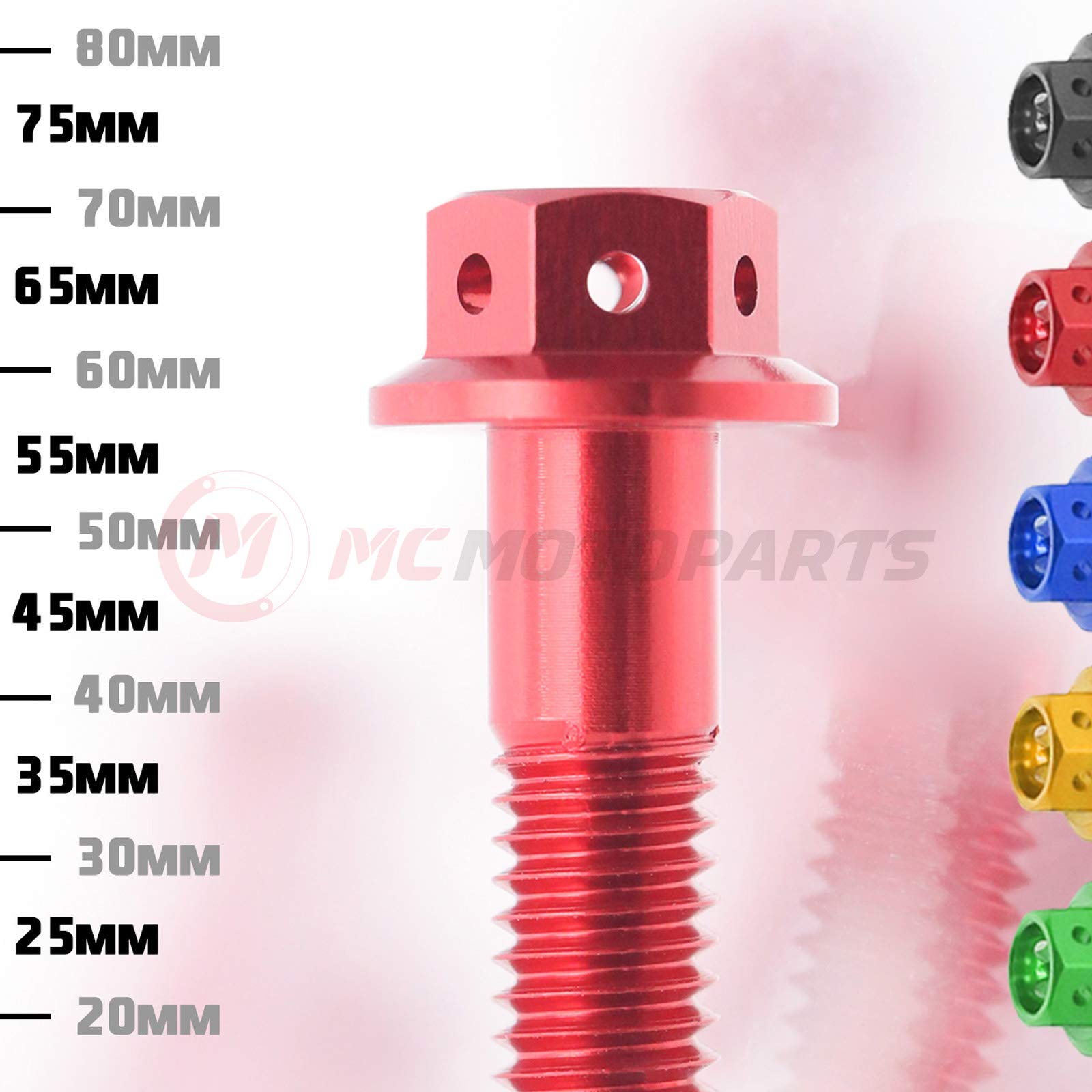 MC MOTOPARTS Pre-drilled CNC Race Spec Bolts M6 x 20mm Flanged HEX Head Screws 10 pcs (Red)