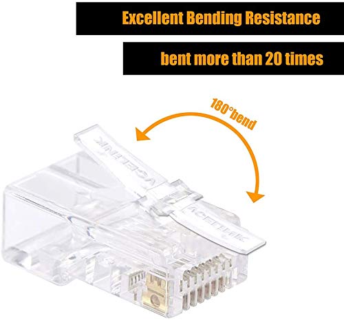 VCELINK RJ45 Cat5e Cat5 Pass Through Connectors, Cat5e RJ45 Ends, RJ45 Modular Plugs for Solid or Stranded UTP Network Cable 100-Pack