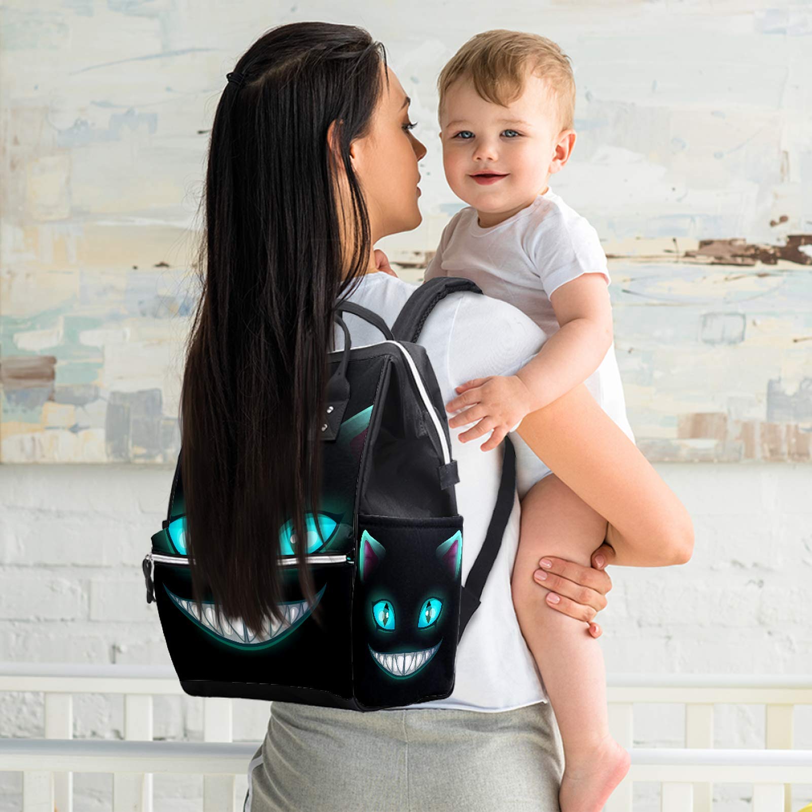 Inhomer Scary Cheshire Cat Vampire Face Diaper Bag Travel Mom Bags Nappy Backpack Large Capacity for Baby Care