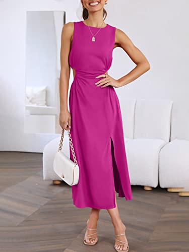 ANRABESS Women's Summer Sleeveless Cutout Maxi Dress Bodycon Slit Beach Wedding Guest Dresses 875meihong-M Rose