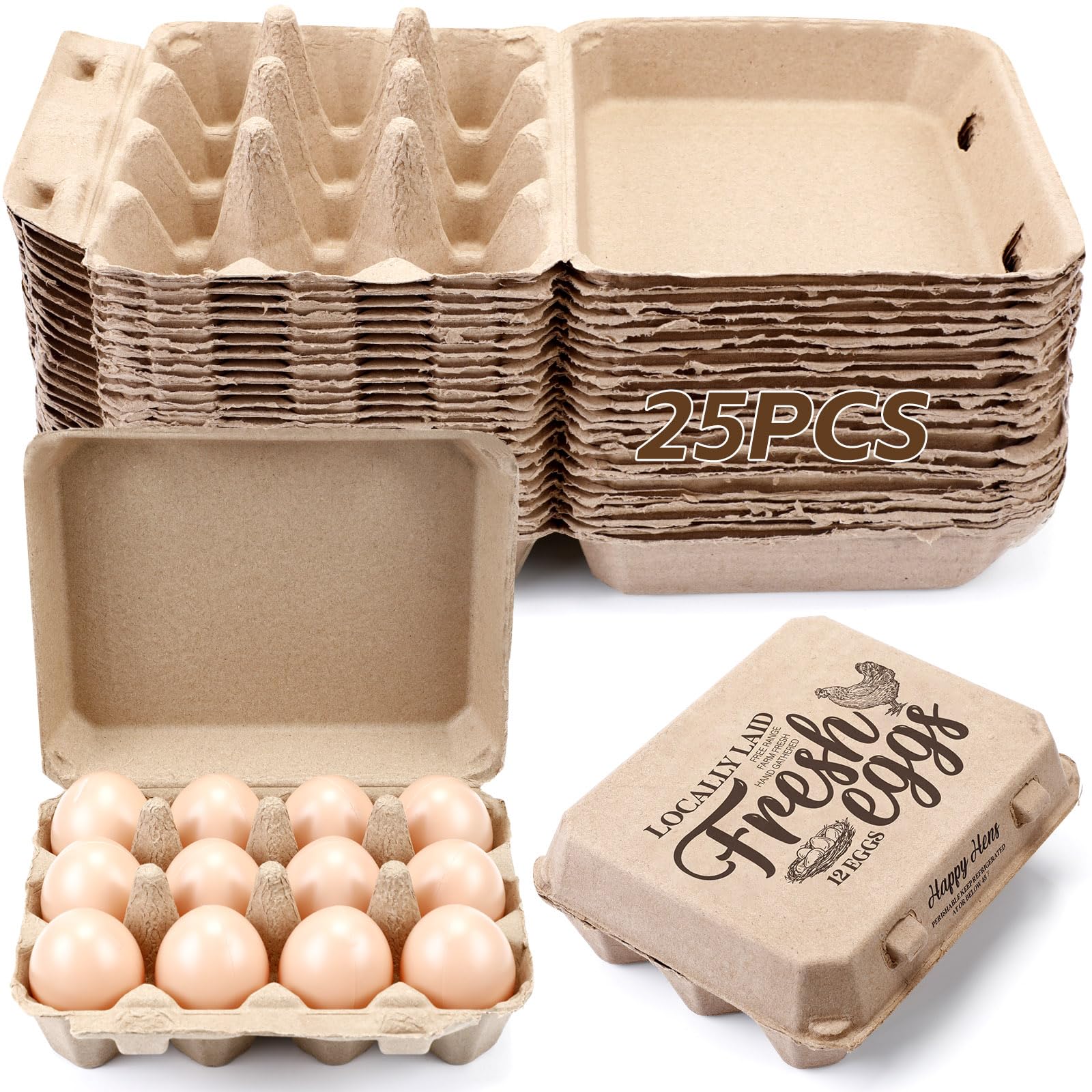 Zhanmai 25 Pcs Natural Paper Pulp Egg Cartons Blank Bulk Square Chicken Egg Cartons 12 Count Dozen Vintage Classical 3 x 4 Style Cardboard Egg Tray for Family Farm Market Storing
