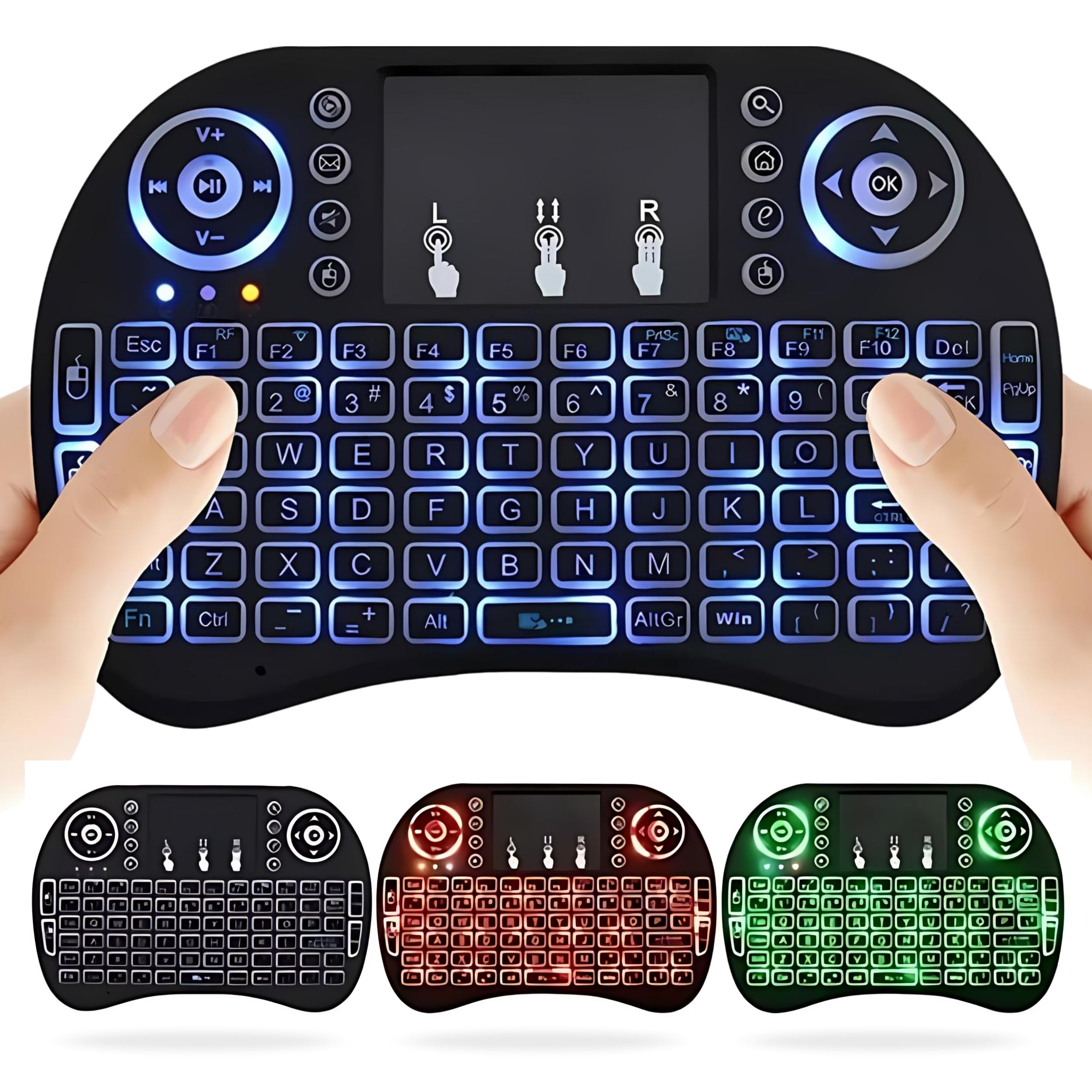 Wireless Mini Keyboard Remote Control Touchpad Mouse Combo Controller with RGB Backlit for Android TV Box Smart TV with OS+USB PC Computer Laptop Window OS HTPC Home Theater PC + USB 2.4GHz Dongle