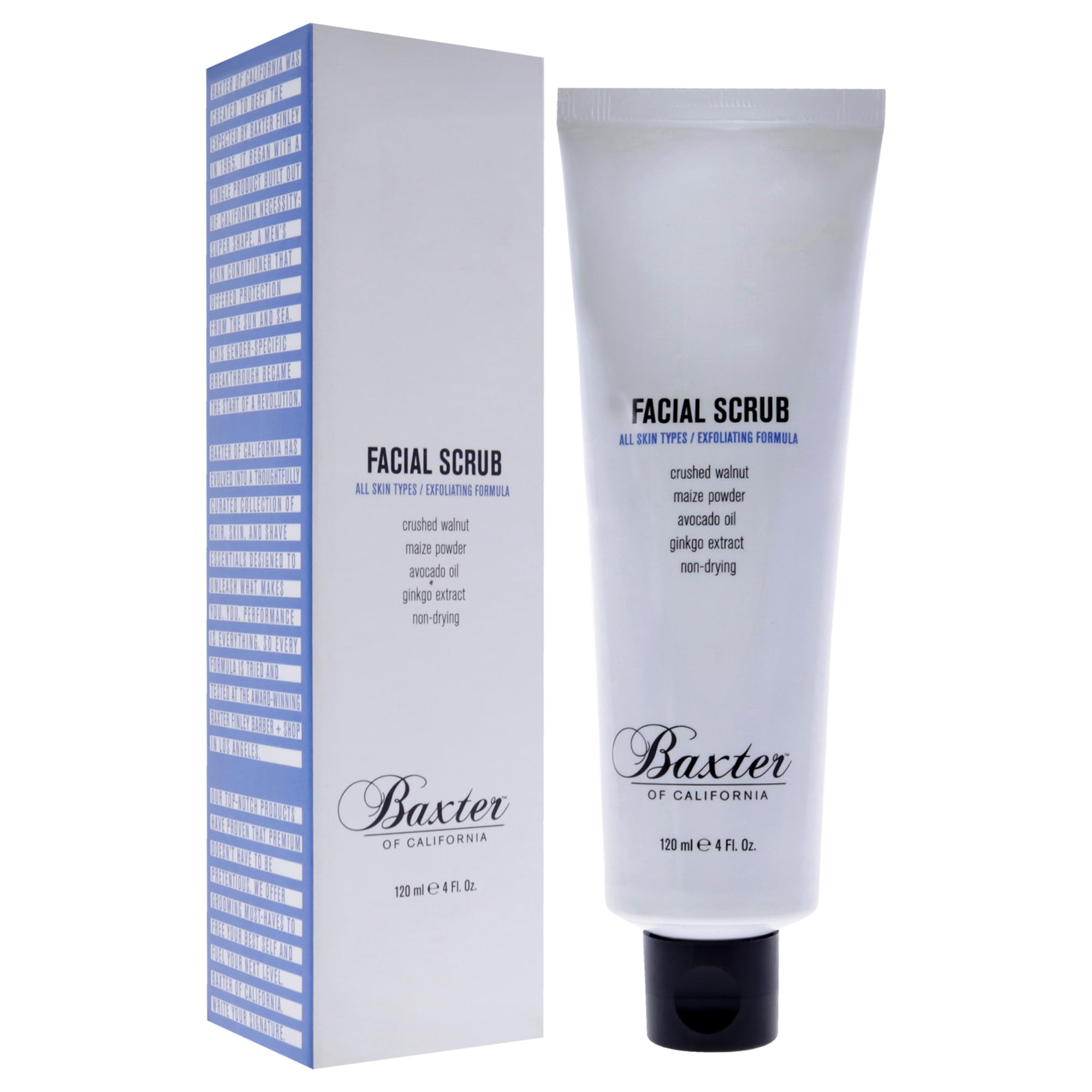 Baxter of California Exfoliating Facial Scrub for Men | Non-Drying with Walnut and Avocado Oil | All Skin Types | 4 Fl Oz (Pack of 1)