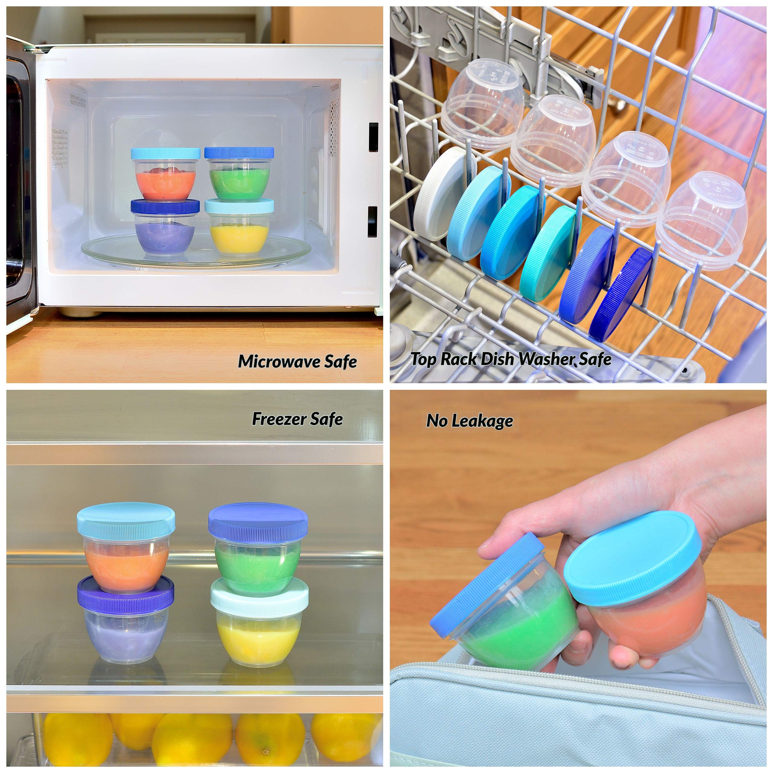 Youngever 18 Sets Baby Food Storage, 2 Ounce Baby Food Containers with Lids, 9 Coastal Colors, with Lids Labels