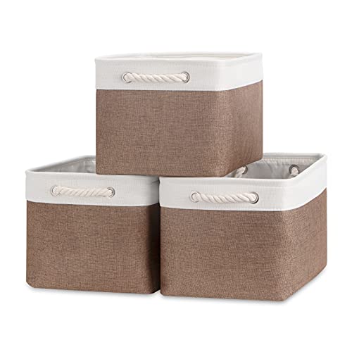 Bidtakay Baskets Fabric Storage Bins for Shelves [3-Pack] Decorative Storage Baskets for Organizing 15 X 11 X 9.5 inches Nursery Closet Bathroom Foldable Toy Storage Closet Organizer Brown