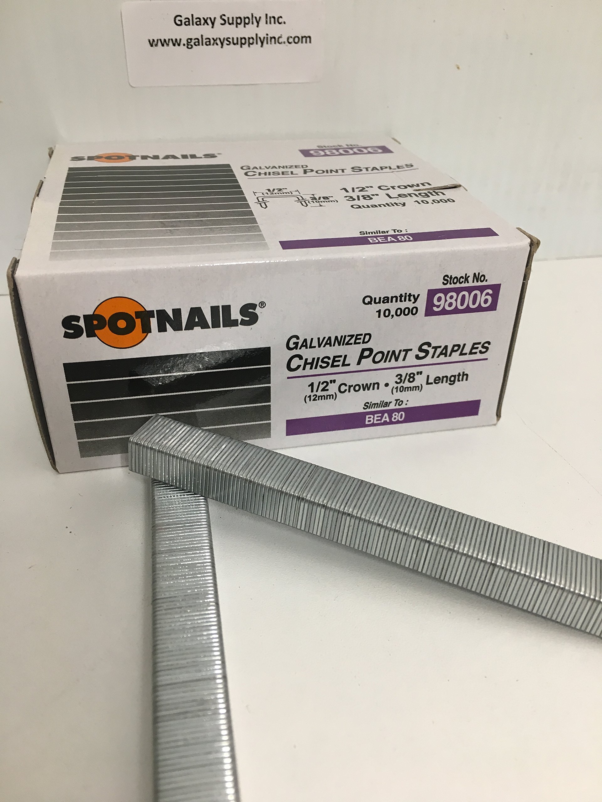 Spotnails 98006 Similar BeA 80 Series 1/2" Crown Staples 3/8" Leg,Sale by 10 Boxes/ctn