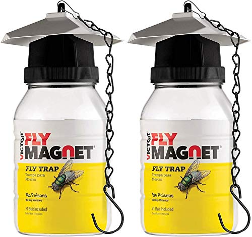 SEWANTA Victor M380 [Set of 2] Reusable Outdoor Fly Traps 32 oz - Fly Magnet Bait Trap - Made in USA - Bundled with 2 Bait Cebo and 2 Hanging Chains