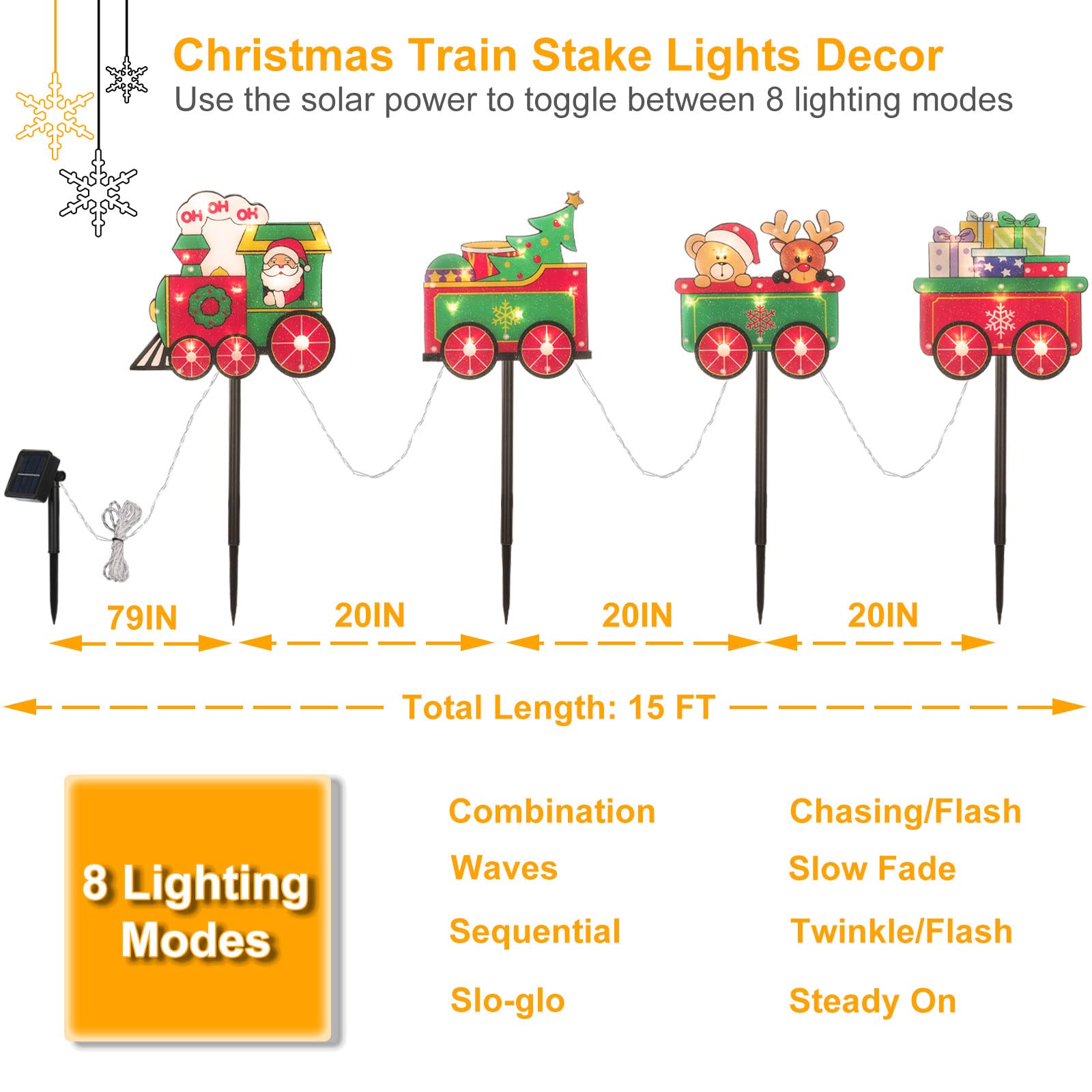4-Piece Train Set Christmas Pathway Lights, Solar Powered LED Pathway Marker Yard Stakes Christmas Outdoor Decoration