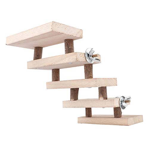 Natural Wood Ladder, 5 Layers Climbing Ladder Stairs for Parrot Guinea Pigs Hamsters Cage Accessories