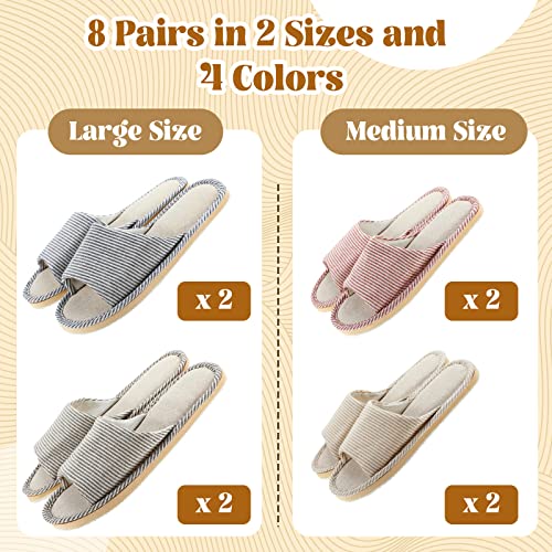 8 Pairs Disposable House Slipper for Guests Open Toe Breathable Slippers Spa Slippers Comfortable Indoor Home Slippers (Red, Beige, Navy, Coffee, Pinstripe)