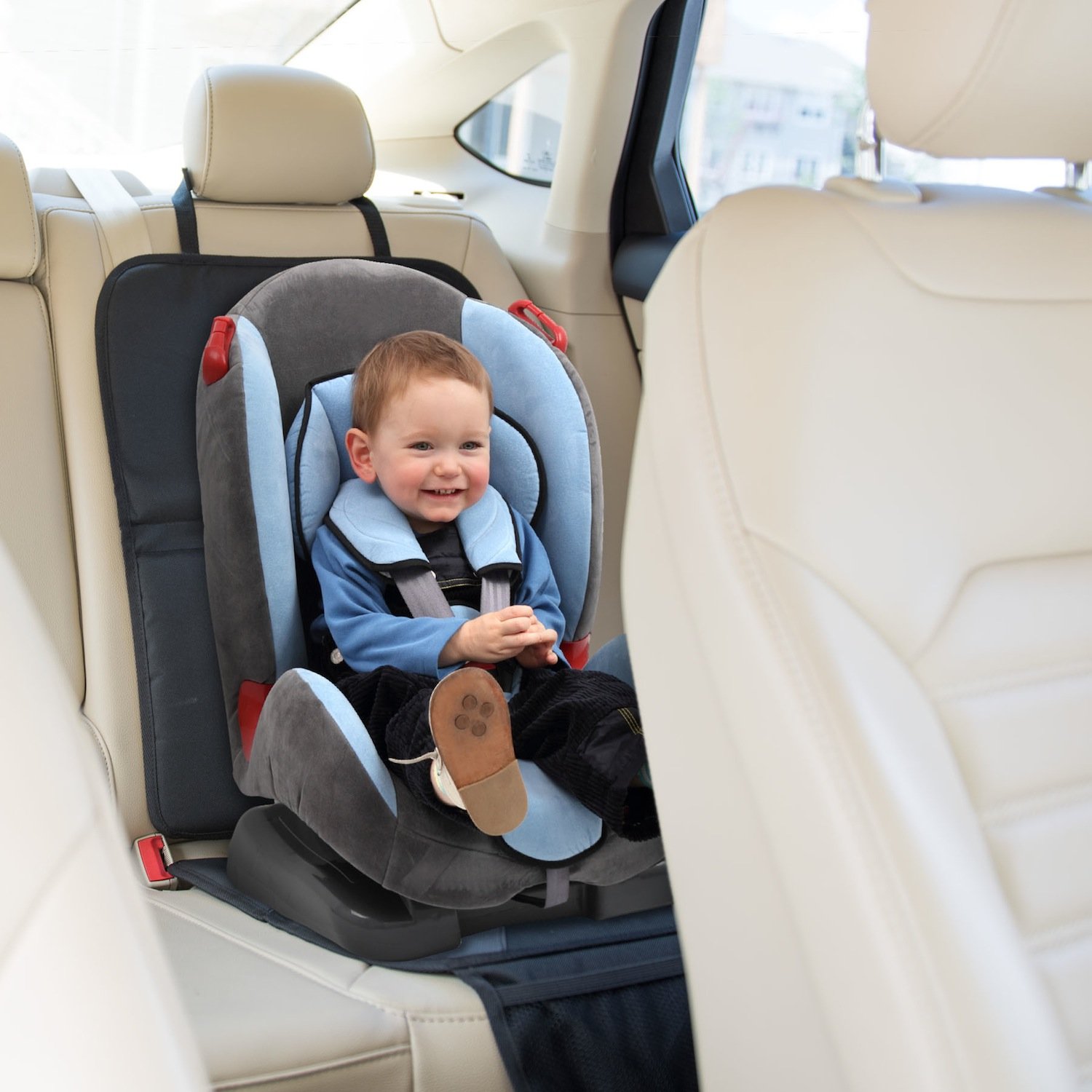 AutoMuko Car Seat Protector, for Baby Seat with Mesh Pockets Keeps Your Car Seat Tidy and Neat - Prevents Skid Marks, Wears and Tears (with One-Year Limited Warranty), Black
