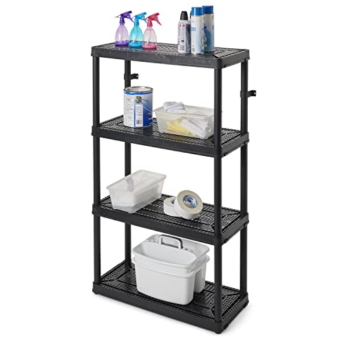 Gracious Living 14" x 32" x 54.5" 4-Shelf Tier Resin Multi-Purpose Medium Duty Indoor Garage Storage Organizer Shelves, Black