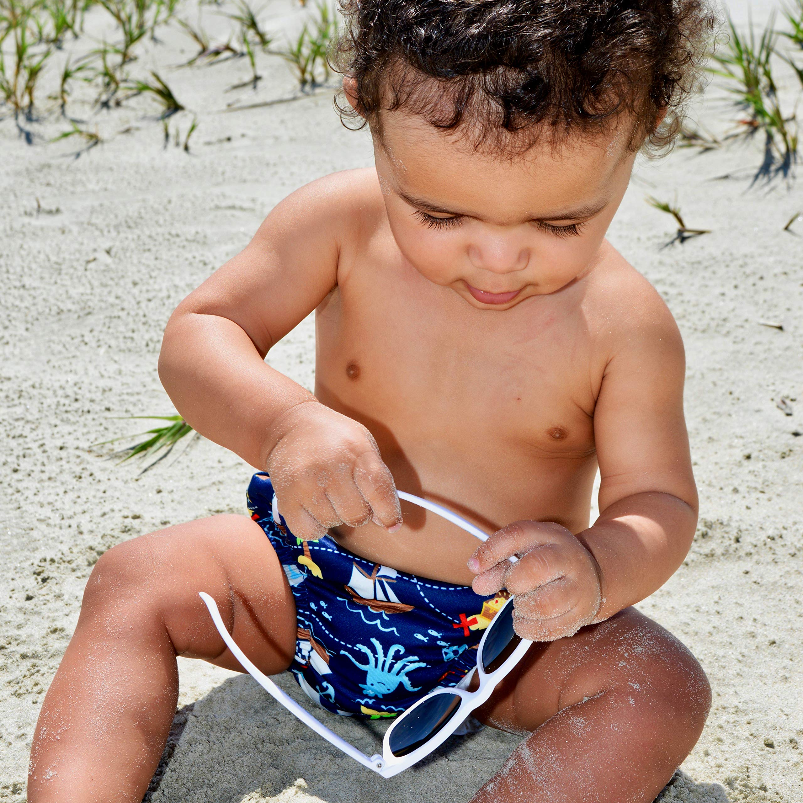i play. by green sprouts Boys' Reusable Swim Diaper, Navy Pirate Ship, 5T