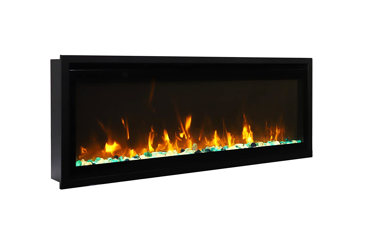 60" Extra Slim Indoor Only Electric Fireplace with Black Steel Surround