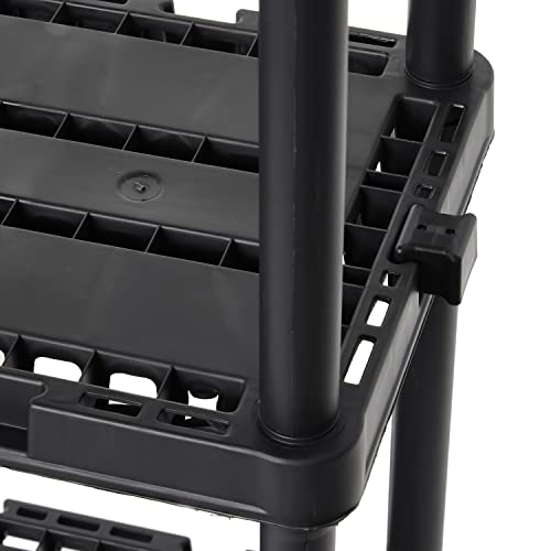 Gracious Living 4 Shelf Knect-A-Shelf Solid Light Duty Storage Unit 24 x 12 x 48 Organizer System for Home, Garage, Basement, and Laundry, Black (4 Pack)