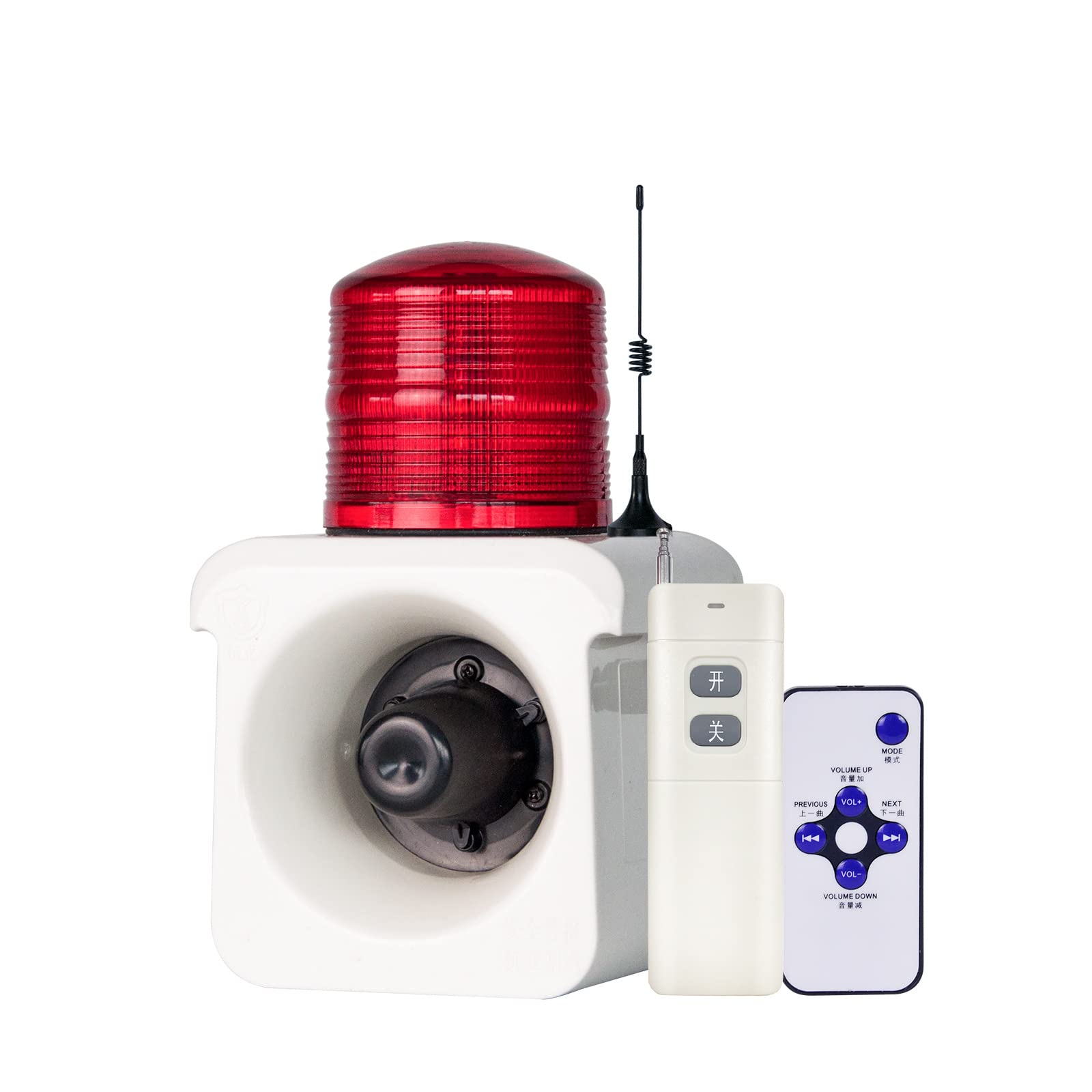 500 Meters(No Wall) Wireless Remote Control Outdoor Alarm Light Siren, LED Strobe Warning Light 120dB Horn Power 15W AC110V for Loss Prevetion, Warehouse, Factories( with Plug)