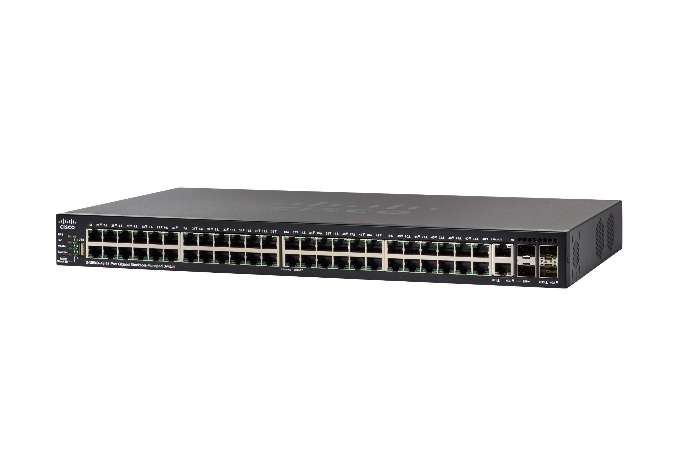 Cisco SG550X-48 Stackable Managed Switch with 48 Gigabit Ethernet (GbE) Ports, 2 x 10G Combo, 2 x SFP+, L3 Dyamic Routing, Limited Lifetime Protection, Black