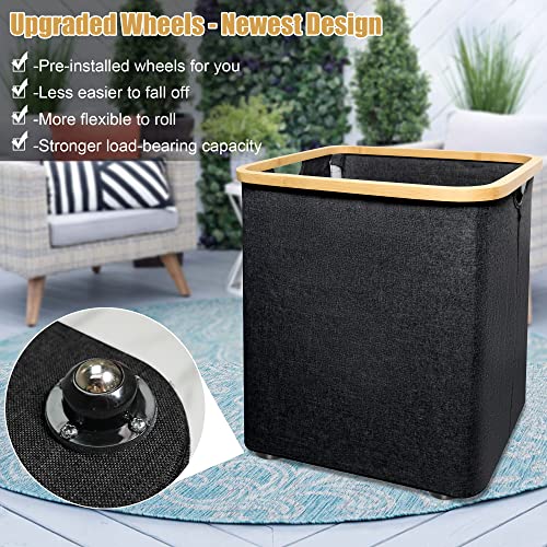 Black Laundry Basket with Wheels - 79L Laundry Hamper with Removable Laundry Bag, Foldable Easy Carry Handles Dirty Clothes Hamper for Laundry Room, Bedroom, Toys Storage Organizer