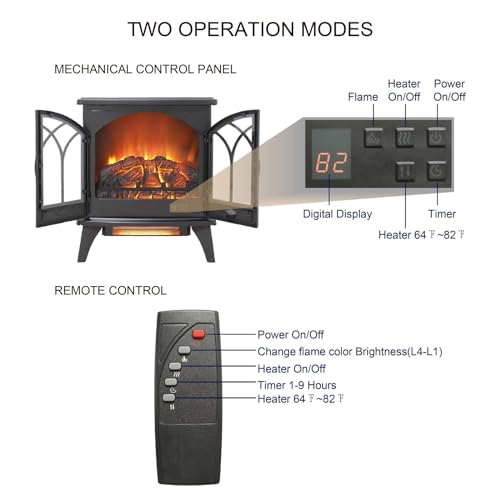 24 inch Electric Fireplace Heater, Infrared Fireplace Stove with 3D Flame and Remote Visible Control, Adjustable Brightness, Freestanding Fireplace Heater Overheating Protection (24 inch, Black-1)