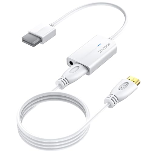 AUTOUTLET Wii to HDMI Converter 1080P with 6ft High Speed HDMI Cable Wii2 HDMI Adapter with Blue Indicator, Output Video&Audio with 3.5mm Jack Audio Compatible with Full HD Devices