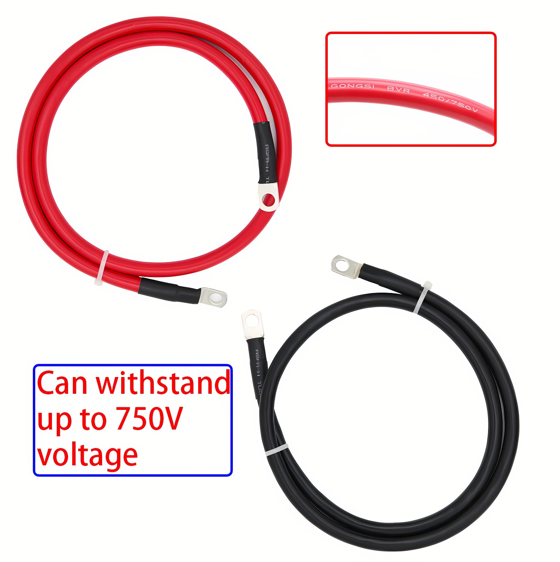 4 AWG Battery Cables, Gauge Power Inverter Cables with 5/16" Ring Terminals for Solar, RV, Auto, Marine Car, Boat (Length 3 ft