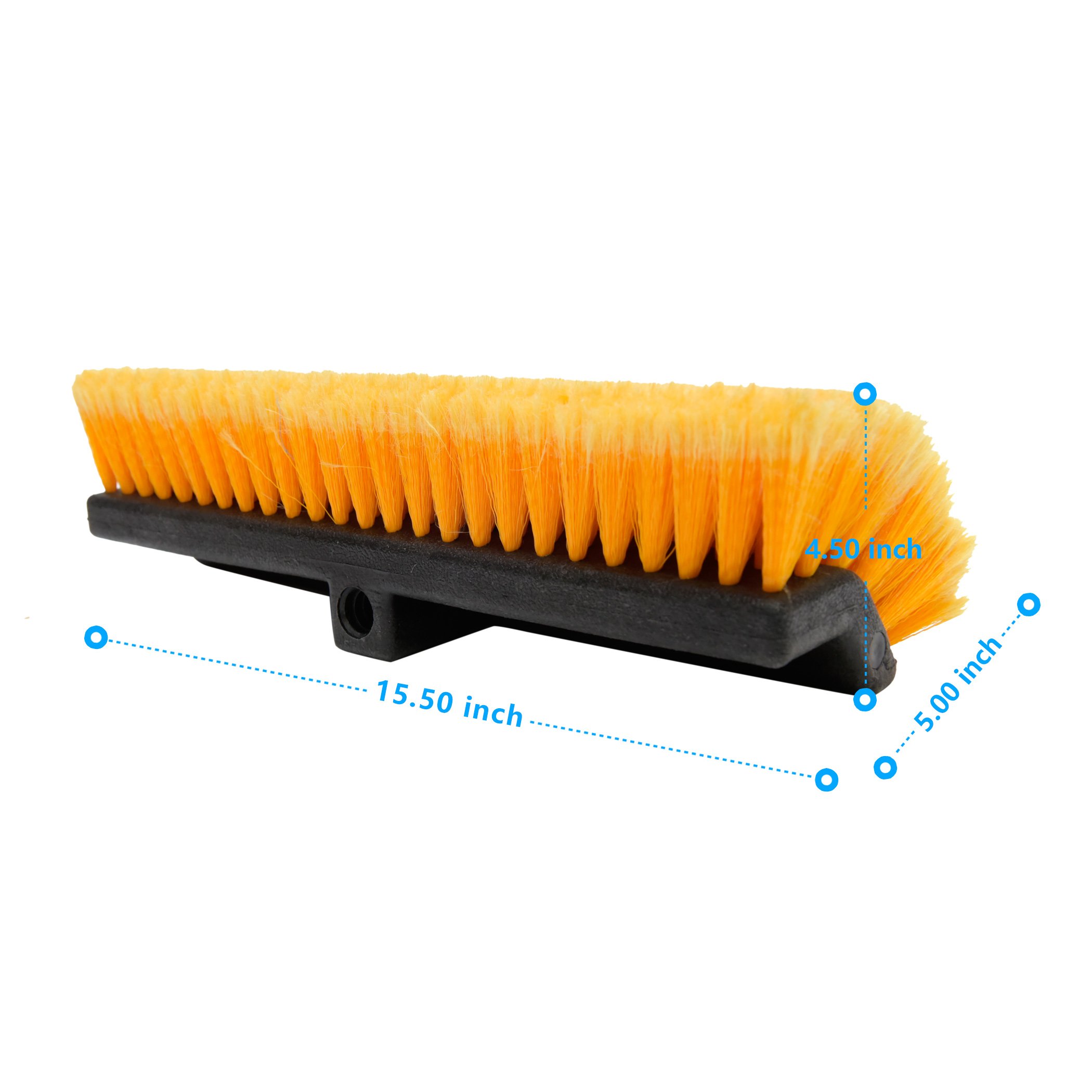 CARCAREZ 15" Flow-Thru Bi-Level Car Wash Brush Head Fits for RVÂ Cleaning with Feather-Tip Bristles Orange