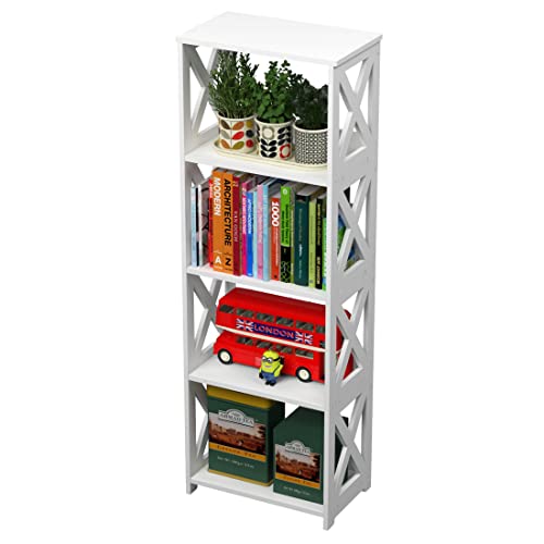 Rerii Bookcase, 5 Tier Small Bookshelf Kids Open Shelves, Standing Book Storage Case Shelf Display Rack Table for Bathroom Living Room Bedroom Office, White