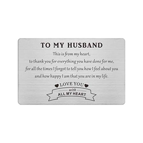 Resdink Fathers Day Husband Gifts Card, Metal Wallet Card for Husband Birthday, I Love You Husband from Wife, Thank You Husband Gifts for Him Men, Simple Anniversary Card for My Husband Present