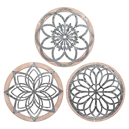 BIGKJYBC 3 Pieces Thicken Farmhouse Wall Decor Rustic Wood Round Wall Art Farmhouse Hanging Decoration for Living Room Bedroom Home Indoor Outdoor Office Apartment Wall Decor Size 15.8 * 15.8in