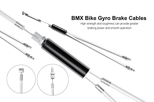 BaveL BMX Bike Gyro Brake Cables Front + Rear (Upper + Lower) Spinner Rotor Set Kit (White)