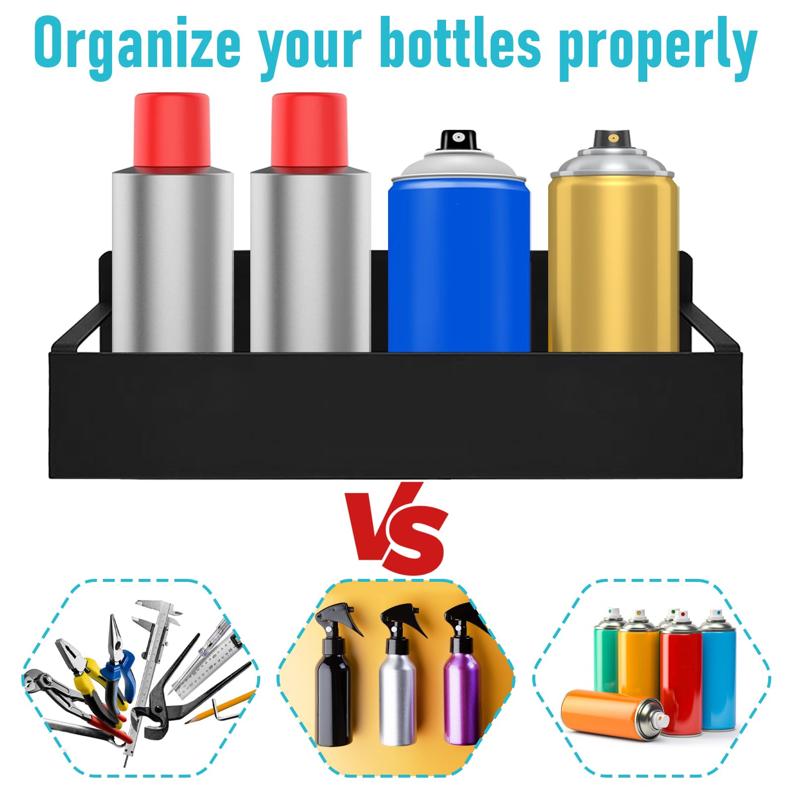 6 Pcs Magnetic Aerosol Spray Can Holder, Magnet Toolbox Bottle Holder, Wall Mounted Spray Bottle Rack, Mechanic Paint Bottle Can Organizer, Tool Box Storage Rack for Garage Home Workspace(Black)