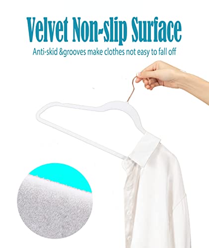Smartor White Velvet Hangers 50 Pack Felt Hangers Non Slip Rose Gold Hook Flocked Hangers Heavy Duty Adult Hanger for Coat, Suit