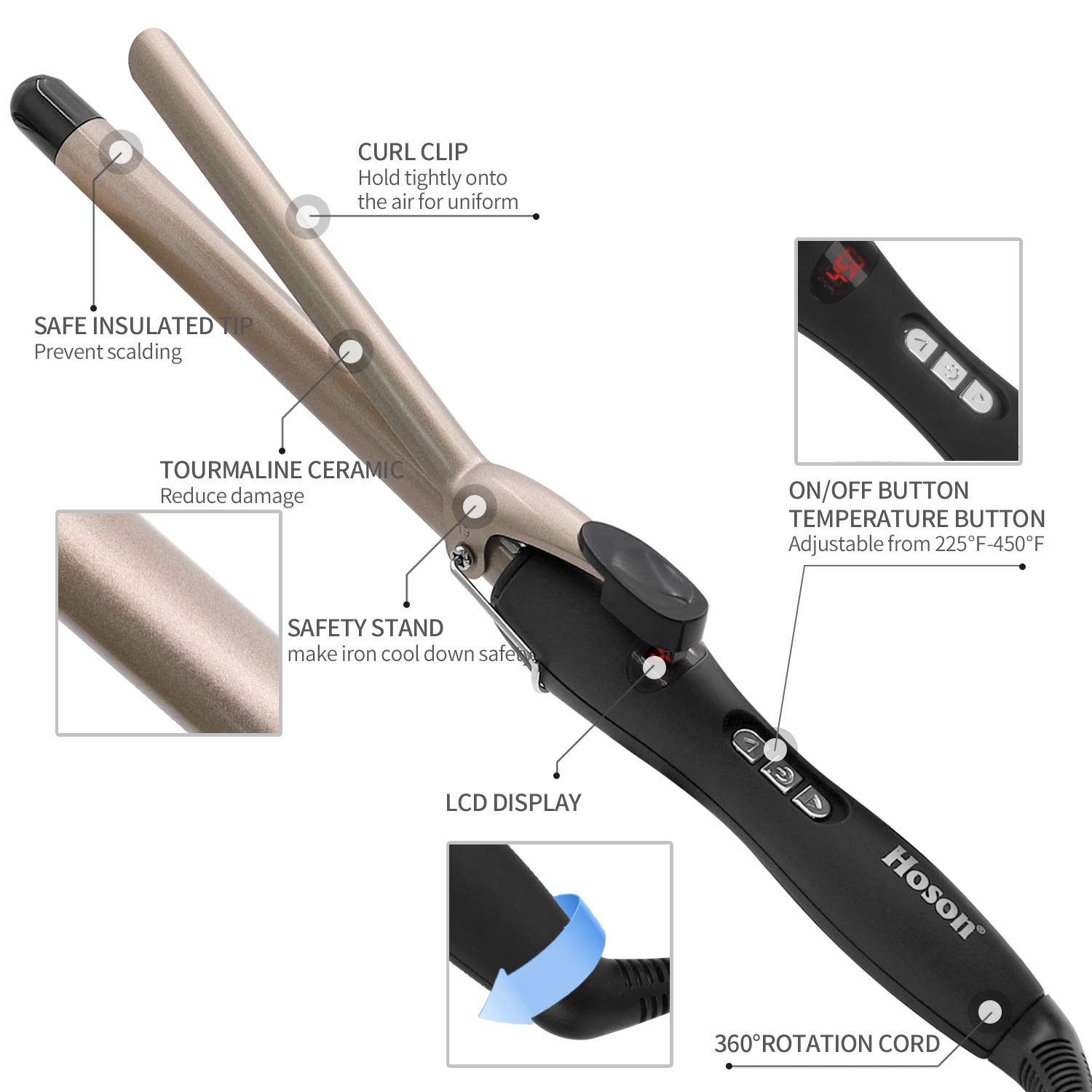 3/4 Inch Curling Iron Professional, Hair Curling Wand for Long & Short Hair, Ceramic Barrel Hair Curler Include Glove(Golden)