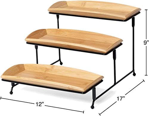 Nature's Kitchen Bamboo Wood Serving Tray Set for Dessert Coffee Appetizers, 3 Pack of 12 x 5.75 Inch Serving Platters