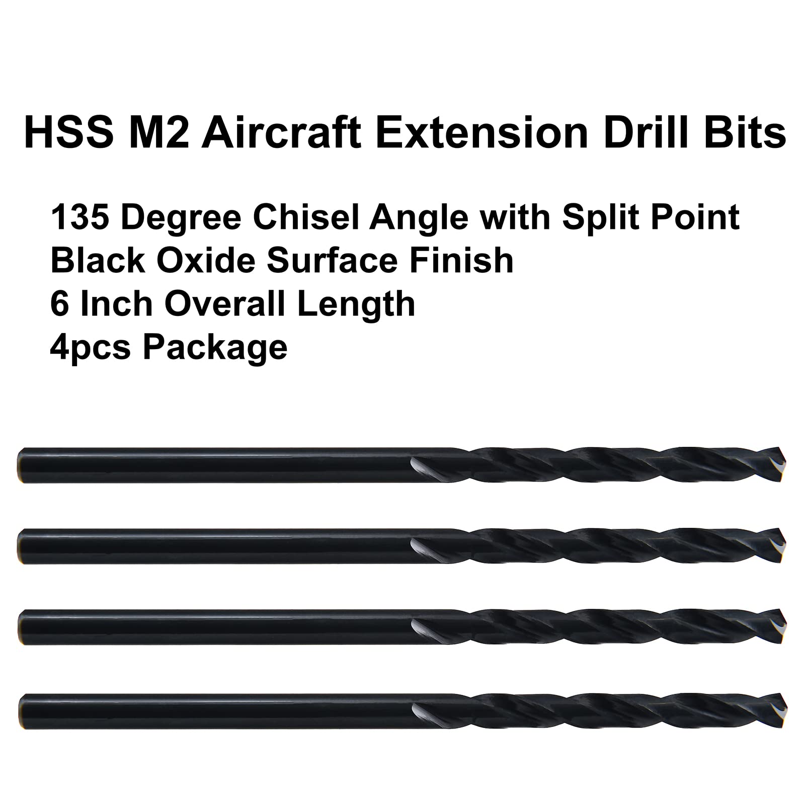 MAXTOOL 9/32"x6" 4pcs Identical Aircraft Extension Drills HSS M2 Extra Long Deep Twist Drill Bits Straight Shank Fully Ground Black; ACF02B06R18P4