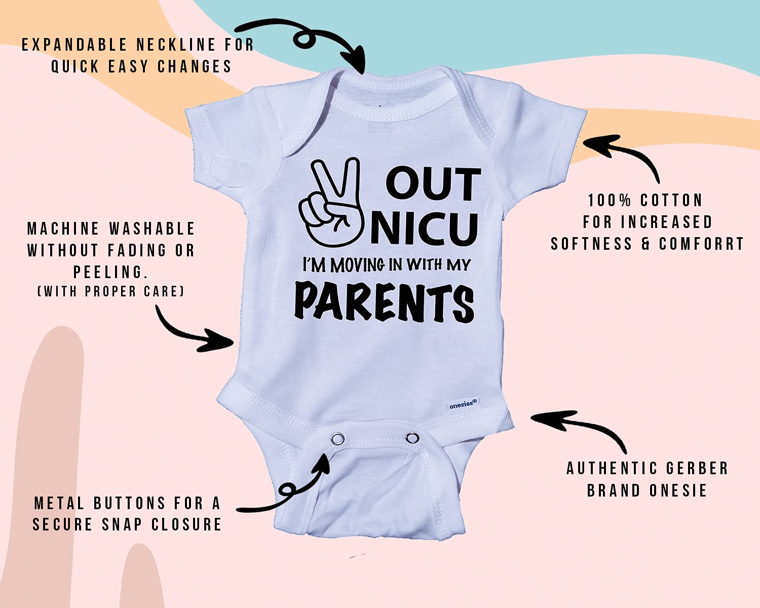 Ink Trendz Peace Out NICU I'm Going Home With My Parents- Miracle Babies- NICU Baby Onesie One-Piece Bodysuit (Preemie, Blue)