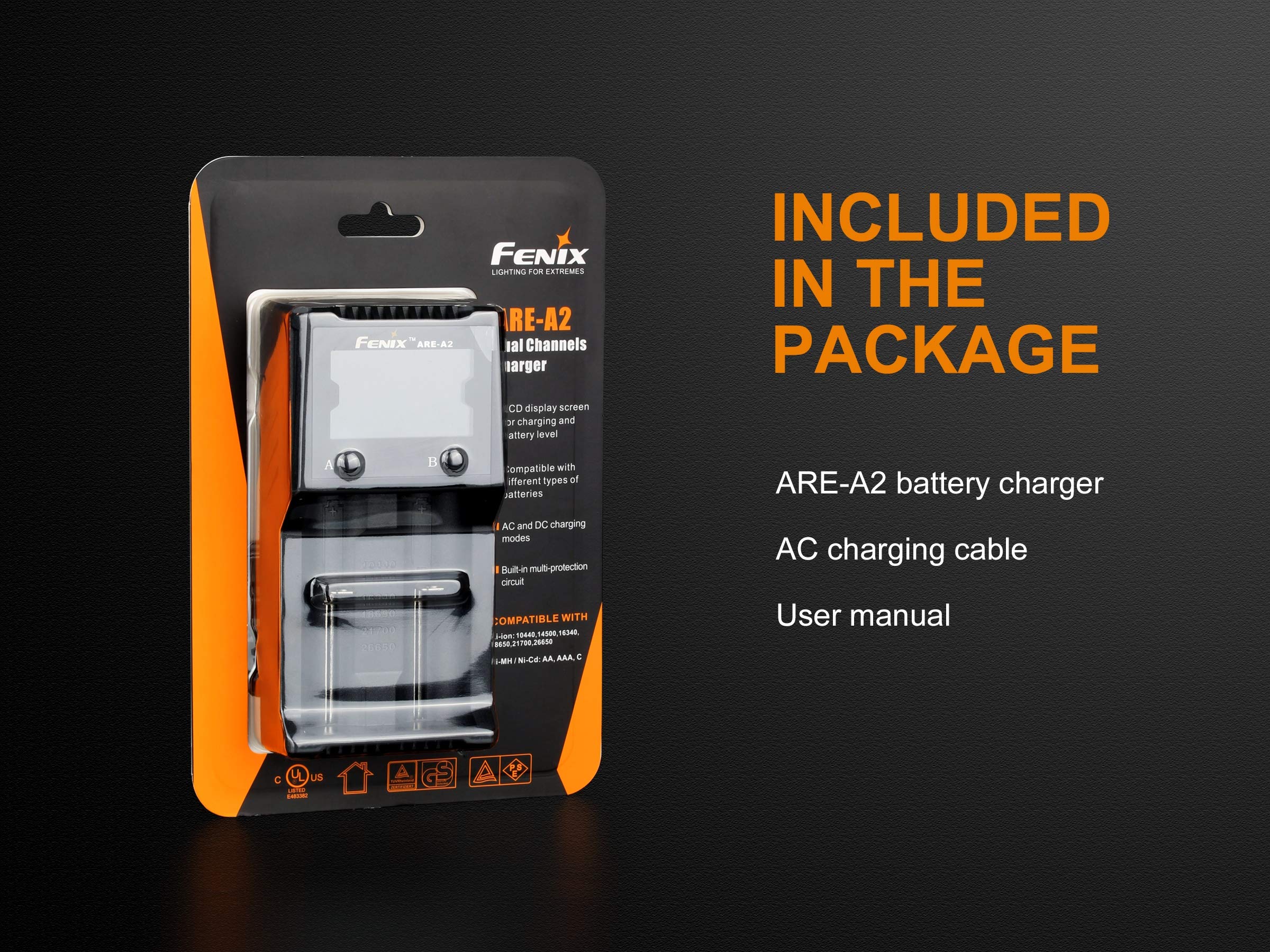 EdisonBright Fenix are-A2 Home/in-car Battery Charger for 21700/18650/16340 BBX5 Battery Carry case Bundle