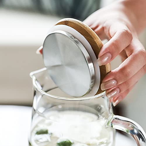 hjn Glass Water Pitcher with Wood Lid Water Carafe with Handle - Fridge Glass Jug for Hot/Cold Water & Iced Tea Beverage, juice,Milk-1500ml /1.5litersā¦